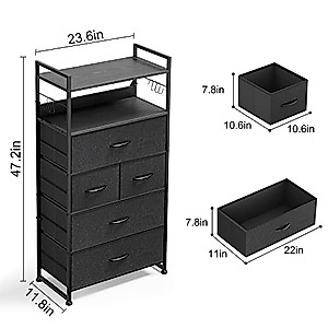 Lulive Dresser for Bedroom with 5 Drawers, Dressers & Chests of Drawers for Entryway, Storage Organizer Unit with Cationic Fabric, Sturdy Metal Frame, Wood Tabletop, Easy Pull Handle (Dark Grey)