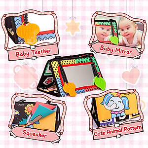 Little World Tummy Time Floor Mirror - Tummy Time Mirror Double High Contrast with Teething Toys, Developmental Black and White Baby Toys for Infants Newborn 0-3 Months Baby Boys and Girls