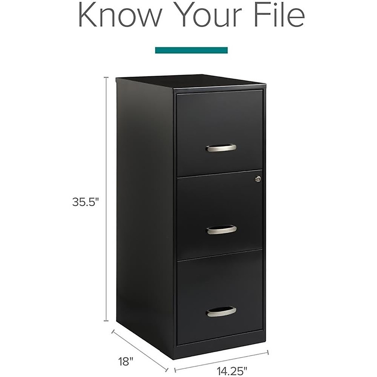 BOWERY HILL Modern 3 Drawer Metal Letter File Cabinet in Black