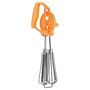 Rotary Egg Beater, Hand Crank Handheld Mixer Stainless Steel, Portable Mixer with Plastic Handle Small Hand Mixer Manual Hand Mixer for Kitchen Cooking(Orange)