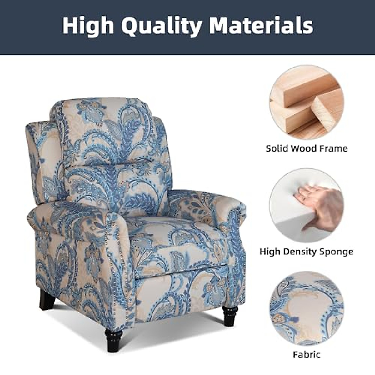 CANMOV Pushback Recliner Chair Faux Leather Armchair Push Back Recliner with Rivet Decoration Single Sofa Accent Chair for Living Room, Chocolate