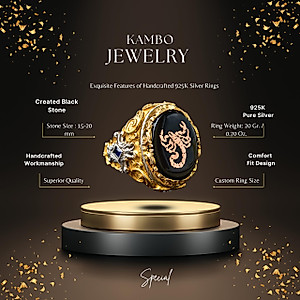 Men's Sterling Silver Ring - Gold Plated Ring - Signet Ring (Scorpion)