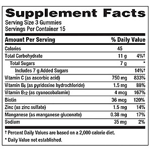 Emergen-C 750mg Vitamin C Gummies for Adults, Immunity Gummies with B Vitamins, Gluten Free, Orange, Tangerine and Raspberry Flavors - 45 Count