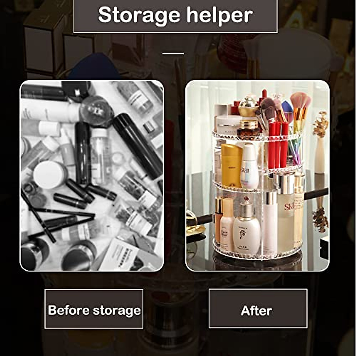 COMODID Makeup Organizer, 360 Degree Rotating Adjustable Cosmetic Storage Display Case with 8 Layers Large Capacity, Crystal Clear