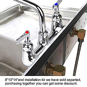 COOLWEST 8” Center Wall Mount Commercial Kitchen Sink Faucet with 12 Inch Swivel Swing Spout, 2 Handles Backsplash Mounted Sink Faucets Chrome Finish