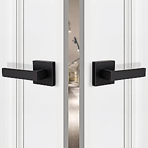 home improvement direct No Lock Dummy Door Lever, Single Sided Door Handle Without Lock for Interior Use, Non-Turning Matte Black Suqare Heavy Duty Lever Set 2 Pack