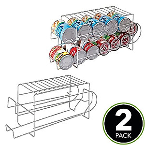 mDesign 2-Tier Metal Wire Standing Pop/Soda and Food Can Dispenser Storage Rack Organizer with Top Shelf for Kitchen Pantry, Countertop, Cabinet - Holds 12 Cans - 2 Pack - Chrome