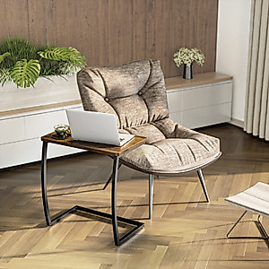 SRIWATANA Side Table, End table, Vintage C-shaped Couch Table for Sofa Laptop Coffee Snack, Walnut