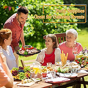 Tessco 12 Pack 16 Inch Heavy Duty Serving Tray with Clear Lid and Sporks, Large Plastic Tray with Elegant Platter Round Black Disposable for Fruit Sandwich Party Takeout Food Catering Picnic