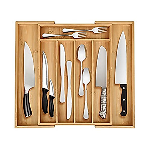 Yeekaywood Bamboo Expandable Drawer Organizer,Adjustable Design Multi-functional Silverware Storage Holder,100% Pure Bamboo,Drawer Divider Flatware Organizers for Kitchen,Bedroom