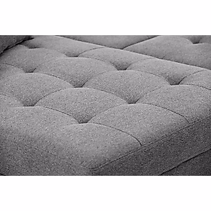 FANYHOME 111'' Tufted Fabric 3-Seat L-Shape Sectional Sofa Couch Set w/Chaise Lounge, Ottoman Coffee Table Bench for Living, Family & Game Rooms (Dark Grey), Light Gre