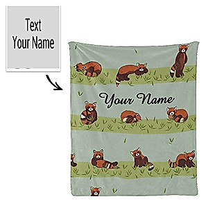 CUXWEOT Custom Blanket with Name Text,Personalized Cute Red Panda Super Soft Fleece Throw Blanket for Couch Sofa Bed (50 X 60 inches)