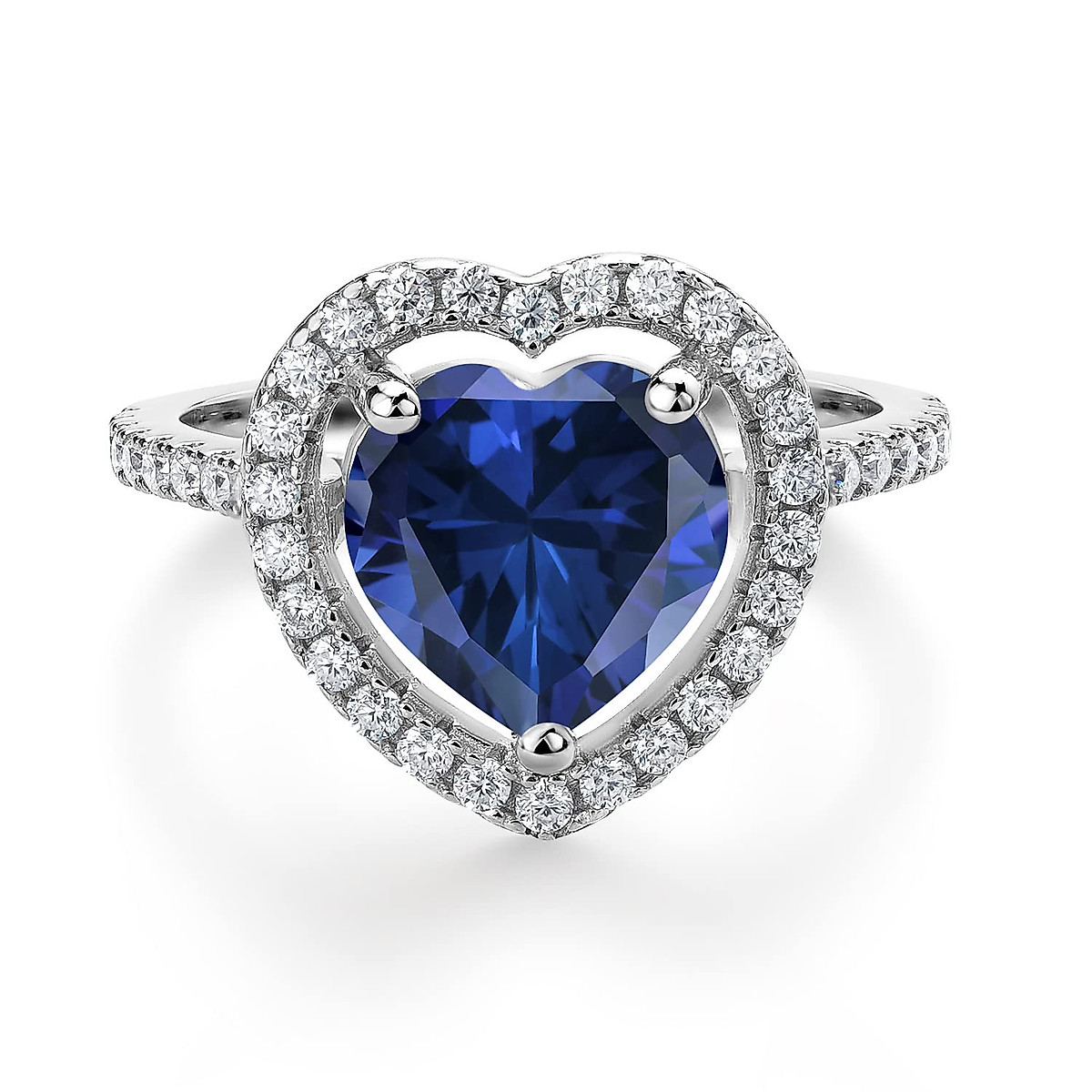 Gem Stone King 925 Sterling Silver 10MM Heart Shape Gemstone Birthstone and White Moissanite Halo Engagement Ring | Wedding Anniversary Promise Ring For Women | Available In Size 5, 6, 7, 8, 9