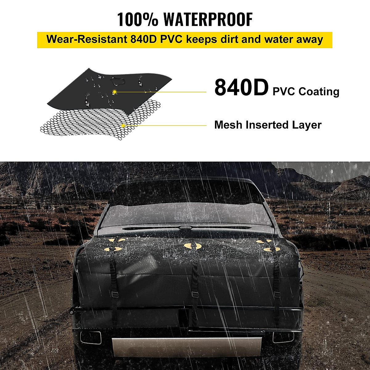 VEVOR Hitch Cargo Carrier Bag, Waterproof 840D PVC, 48"x20"x22" (15 Cubic Feet), Heavy Duty Cargo Bag for Hitch Carrier with Reinforced Straps, Fits Car Truck SUV Vans Hitch Basket