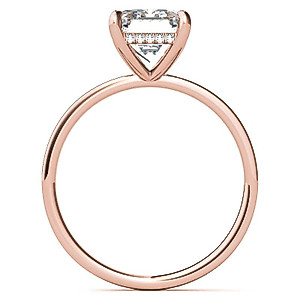 10K Solid Rose Gold Handmade Engagement Ring 1 CT Emerald Cut Moissanite Diamond Solitaire Wedding/Bridal Ring for Women/Her Propose Ring Set (7.5)