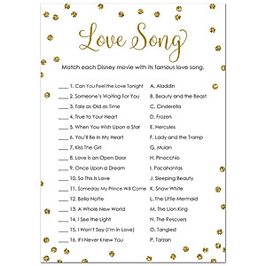 MyExpression.com 24 Cnt Love Song Match Bridal Game Cards (Faux Gold Glitter on White)