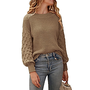 PRETTYGARDEN Women's 2024 Winter Pullover Sweater Casual Long Sleeve Crewneck Loose Chunky Knit Jumper Tops Blouse (Khaki,Small)