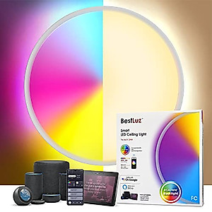 BestLuz Smart Ceiling Light Flush Mount LED WiFi, Compatible with Alexa & Google Assistant, Dimmable Low Profile Ambient Light Fixture for Bedroom Living Room,16 Inch 24W