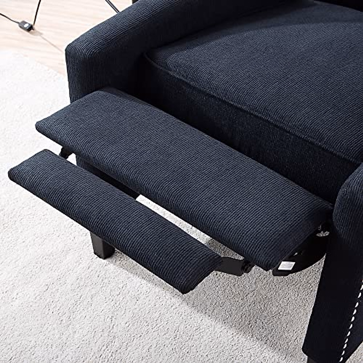 Pushback Recliner Chair,Comfy Wingback Recliner Sofa Chair with Adjustable Backrest,Tufted Fabric Accent Armchair with Vintage Rivets Trim for Living Room Office Home Theater (Black-New)