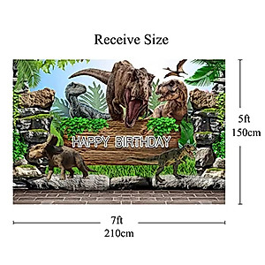 Dinosaur Themed Backdrops Boys Tropical Jungle Happy Birthday Party Photography Background Kids Baby Shower Cake Table Decoration Photo Party Supplies Banner 7X5ft