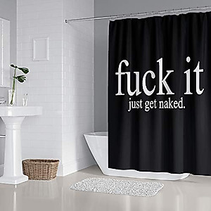 Fashion_Man GET Naked Black Shower Curtain Waterproof Fabric Cloth Polyester Bath Curtain, Anti-Slip Floor Mat Toilet Lid Cover Toilet Rugs Bath Mat, Cool Modern Bathroom Decor, Full Set (4pcs)