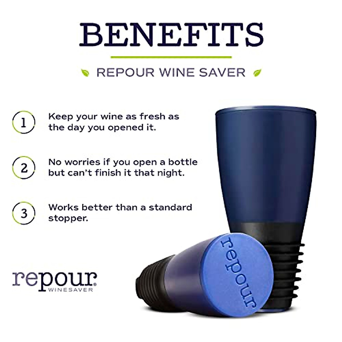 Repour Wine Saver - Wine Preserver and Stopper, Removes harmful oxygen from your wine, simply and effectively,Indigo Blue,10 Pack