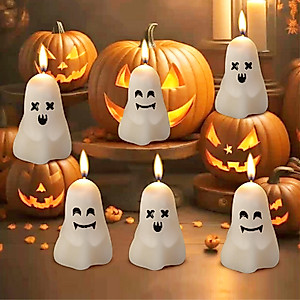JYNTERPLAY 12 Pcs Ghost Candles Halloween Thanksgiving Decoration Cute Fun Face Spooky Wax Burning Candle Mini Shaped Handmade for Home