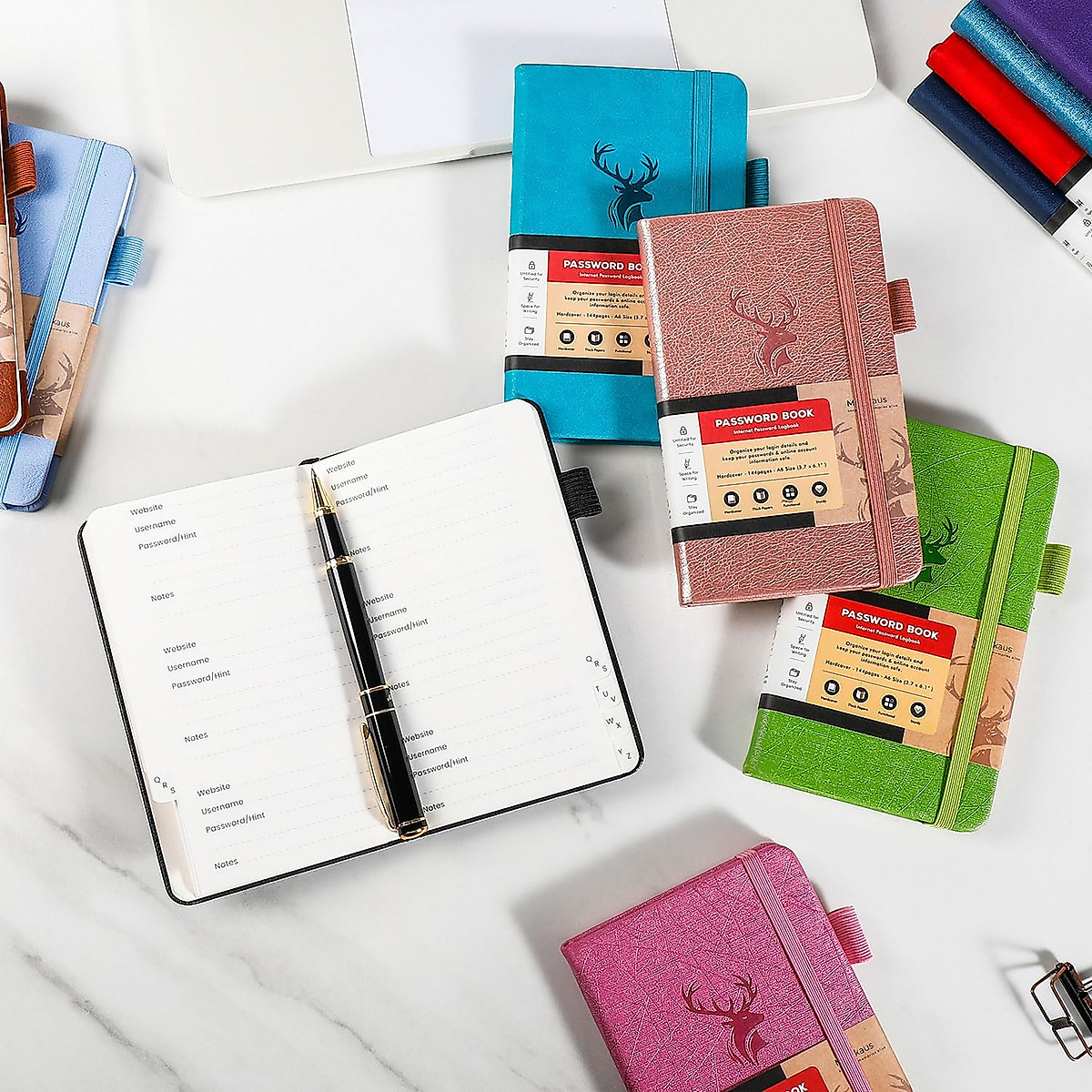 molekaus Password Book with Alphabetical Tabs Small Password Keeper with Extra Password Space to Change Password. Password Notebook for Home or Office for Internet Log In, 6.1*3.7in black small