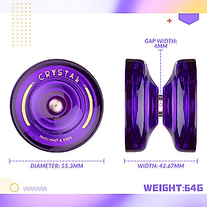 Responsive Yoyo for Kids K2 Crystal Purple , Dual Purpose Plastic Yo-Yo for Beginners, Replacement Unresponsive Ball Bearing for Advanced Yo yo Players + Removal Bearing Tool + 12 Yoyo Strings + Bag