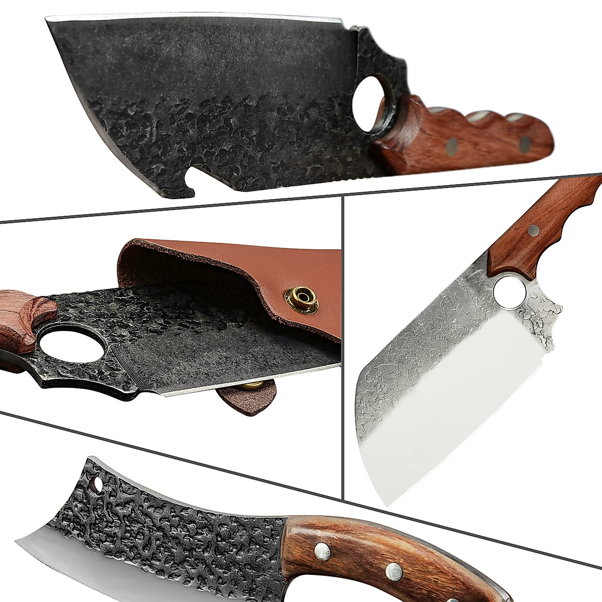 9/11pcs Chef's Knife Set - Hand Forged Boning Knife, High Carbon Steel Chef's Knife, Full Tang Bone Cleaver with Sheath, Serbian Cleaver for Outdoor Camping, BBQ, Kitchen (11)