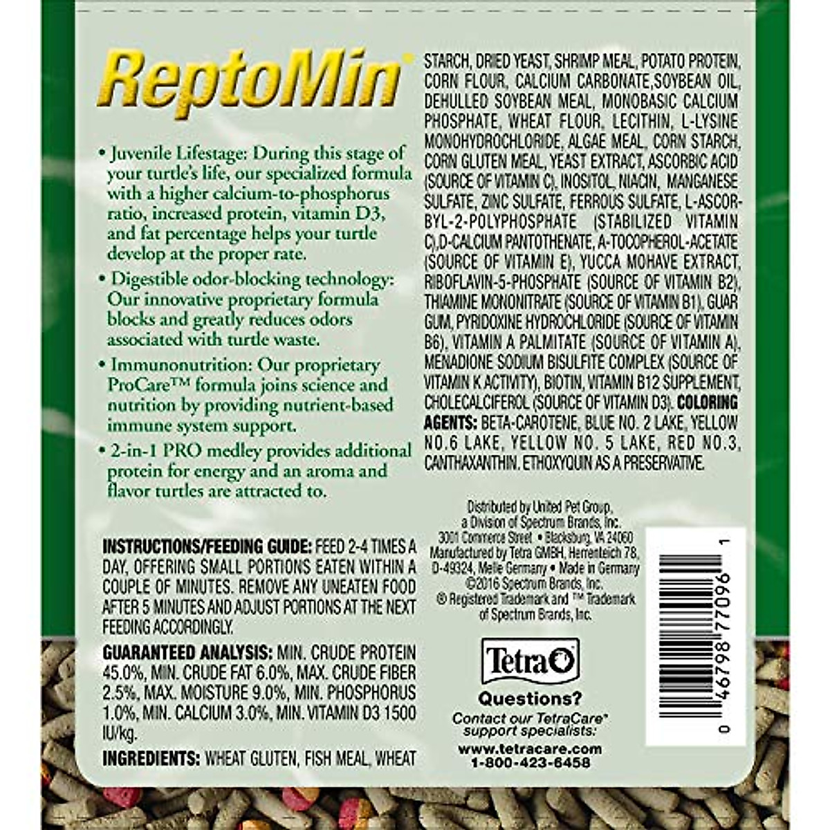 Tetra 77096-00 12 oz Tetrafauna Pro ReptoMin Juvenile Turtle Formula Pellets, Small