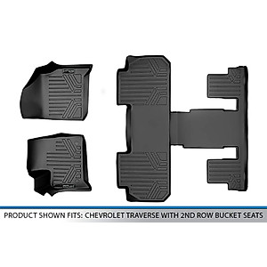 SMARTLINER Custom Fit Floor Mats 3 Row Liner Set Black Compatible with 2018-2023 Chevrolet Traverse with 2nd Row Bucket Seats