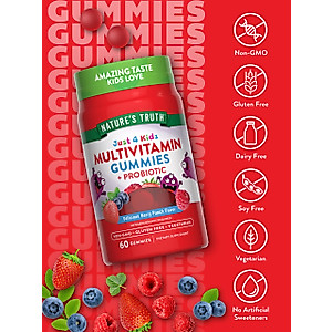 Nature's Truth Kids Multivitamin Gummies with Probiotics | 60 Count | Berry Punch Flavor | Vegetarian, Non-GMO, and Gluten Free Supplement
