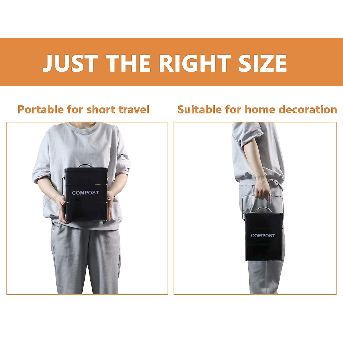 ayacatz Stainless Steel Compost Bin for Kitchen Countertop Compost Bin，1 Gallon, Kitchen Trash Can -Includes Charcoal Filter，Compost Bucket Kitchen Pail Compost with Lid-Black