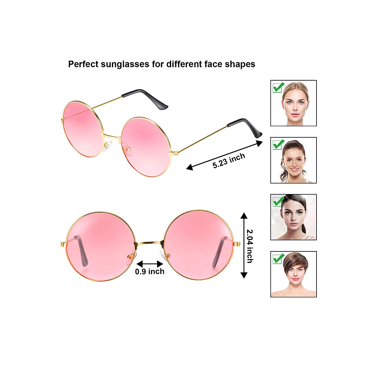 Blulu 10 Pairs John Hippie Sunglasses Retro Round 60's Style Circle Sunglasses Eyewear for Men Women Costumes Parties Gifts(Gold Frame)