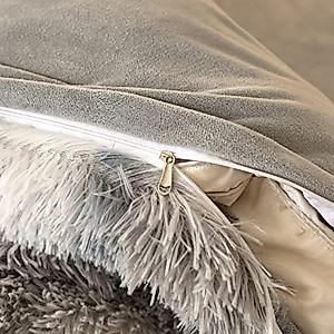 Jameswish Shaggy Plush Duvet Cover Set Super Soft Fluffy Faux Fur Comforter Cover Set Luxury Fuzzy Bedding Set 3 Piece(1Duvet Cover+2Pillowcases) with Zipper Closure(Queen Size,Gray White Ombre)