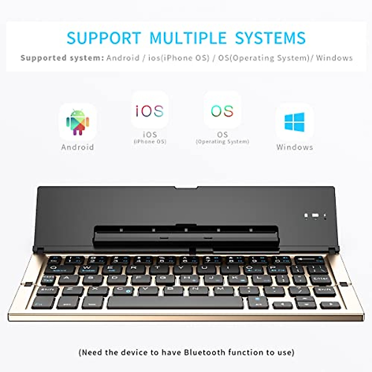 Geyes Foldable Bluetooth Keyboard, Folding Wireless Keyboard with Portable Pocket Size, Aluminum Alloy Housing, Carrying Pouch, for iPad, iPhone, and More Tablets, Laptops and Smartphones(Gold)