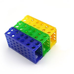 PUL FACTORY Plastic Test Tube Rack, 4 Way, Assorted Colors, Blue, Green, Yellow, Pack of 3
