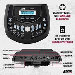 LyxJam 8-Piece Electronic Drum Kit, Professional Drum Set with Real Mesh Fabric, 448 Preloaded Sounds, 70 Songs, 15-Song Recording Capacity, Choke,Rim,Edge Capability & Kick Pad, Drum Sticks Included