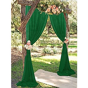 MODFUNS Emerald Green Curtains Backdrop 10x10FT 2 Panels Chiffon Fabric Curtain for Bridal Sheer Backdrop Curtains for Reception Prom Sheer Wedding Curtain Backdrop for Party Receprtion Window Drapes