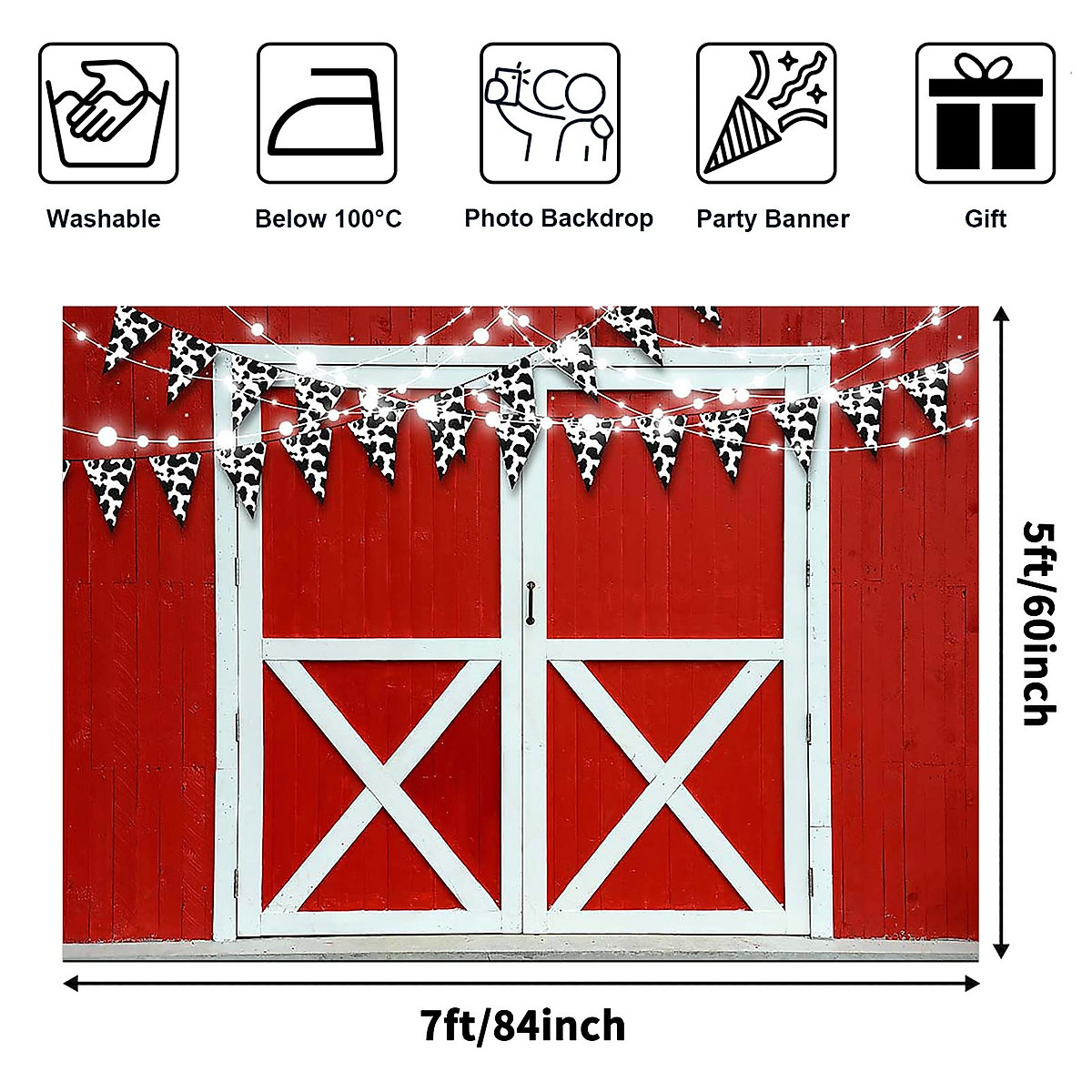 Avezano Farm Party Decorations Farm Barn Door Backdrop Farm Animals Theme Birthday Party Banner Rustic Farm Photography Props Photo Background Baby Shower Party Supplies (Red, 7x5ft)