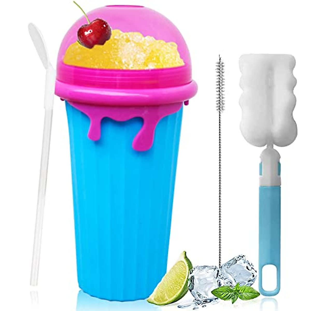 [Upgrad-500ml] Slushie Maker Cup, DIY Frozen Squeeze Magic Slushy Cup, Double Layers Silica High-capacity Smoothie Pinch Ice Cooling Cups, Homemade Milk Shake Ice Cream Cup Maker (Blue)