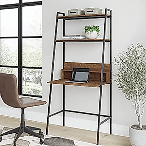 VIFAH District Indoor Metal 2-Tier Ladder w/Desk, 33 x 19.5 x 71, Walnut