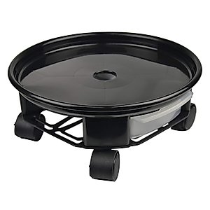 Amkoskr 1 Pack 17.7" Black Plant Caddy with Easy Moving Caster Wheels and a Water Container Round Movable Planter Dolly Trolley Tray Pallet Outdoor Indoor Tree Flower Stand Planter