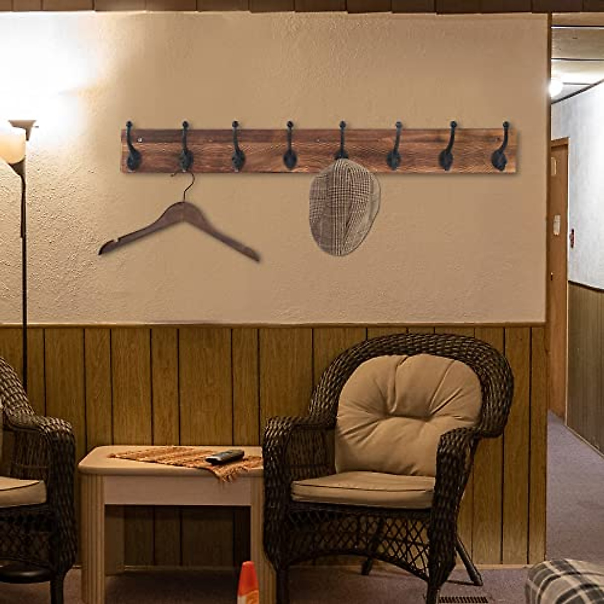 WEBI Rustic Coat Rack Wall Mount,35'' Long 8 Cast Iron Coat Hooks Wall Mounted,Heavy Duty Wall Coat Hanger Hooks for Hanging Coats,Clothes,Rustic Brown