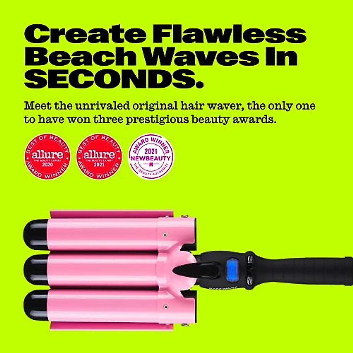 Trademark Beauty Babe Waves Jumbo -Three Barrel Hair Waver, Curling Iron, 1.25 Inch, Quick Heat, Adjustable Temperature Hair Curler - Pink