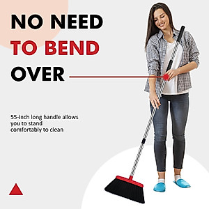 Heavy Duty Broom, 55 Inch Long Handle Outdoor Large Angle Brooms, Commercial Broom for Sweeping Indoor, for Home Garage Kitchen Office Courtyard Lobby Patio Lawn Concrete