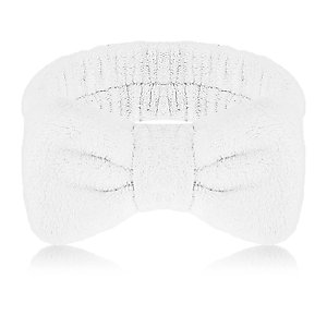 Molain Spa Headband, Bowknot Hair Bands Makeup Headbands Women Coral Fleece Elastic Headband Washing Face Hair Wrap for Washing Face Shower Sports Beauty Skincare (White)