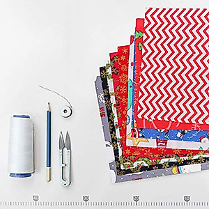 Kisangel Quilting Fabric 9pcs Christmas Cotton Fabric Bundles Square Sewing Precut Patchwork Printed Scraps for DIY Xmas Stocking Tree Wreath Doll Dress Scrapbook 25x25cm (Colorful)