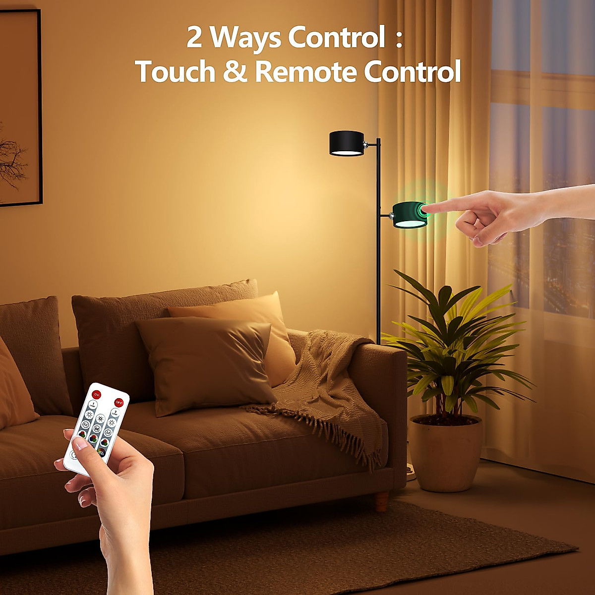 Floor Lamps,LED Tall Standing Pole Lights with Touch&Remote Control, Rechargeable Battery, Standard Dloor lamp with 3 Color Tempes&3 Brightness,RGB&4 Ambience Modes for Reading/Living Room/Sofa/Gaming